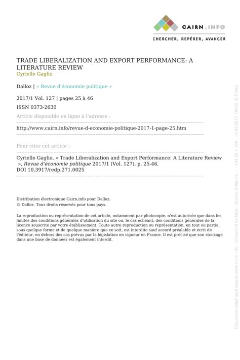 Pdf Trade Liberalization And Export Performance A Literature Review
