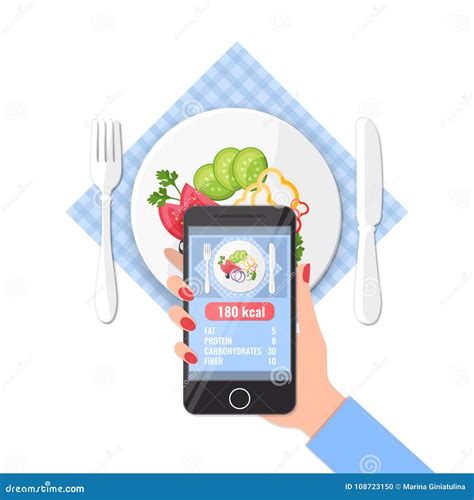 phone with app of counting calories in photos on a smartphone stock vector illustration of