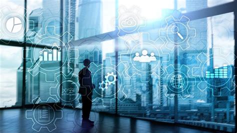 Business Process Abstract Diagram With Gears And Icons Workflow And Automation Technology