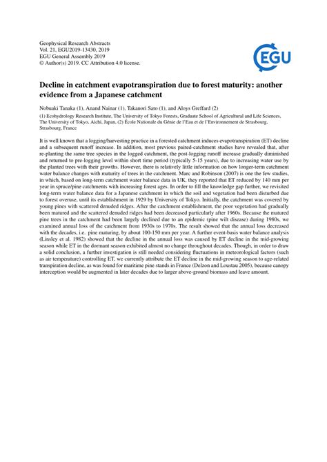 Pdf Decline In Catchment Evapotranspiration Due To Forest Maturity Anotherevidence From A