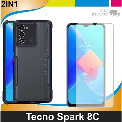 Jual Hard Case Tecno Spark 8c Paket 2in1 Casing Cover Shockproof Free Tempered Glass Layar