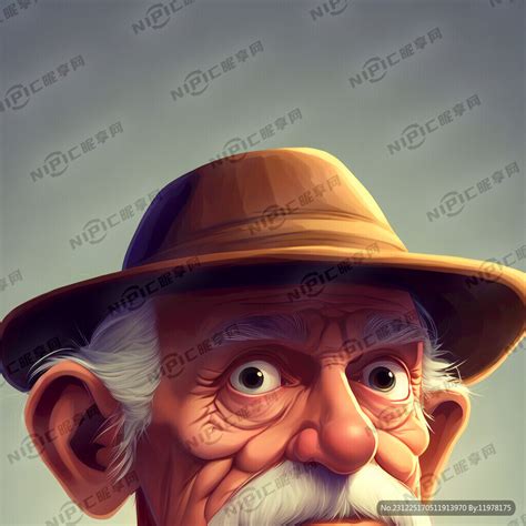 Ai创作图卡通老头戴帽子 英文底图 昵图网