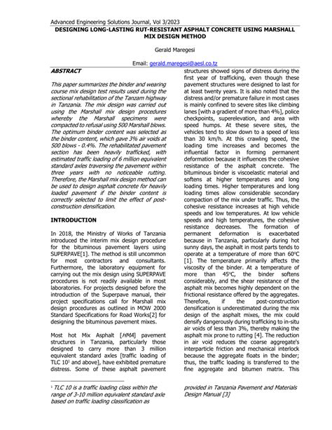 Pdf Designing Long Lasting Rut Resistant Asphalt Concrete Using Marshall Mix Design Method