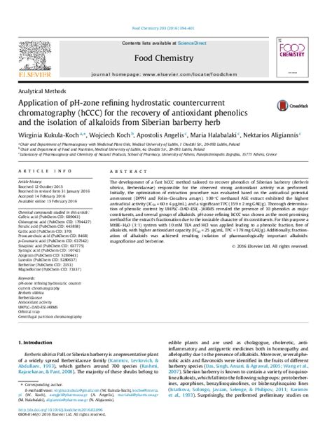 Pdf Application Of Ph Zone Refining Hydrostatic Countercurrent Chromatography Hccc For The