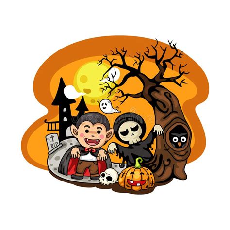 Fiesta De Disfraces Para Niños De Halloween Ilustración Del Vector