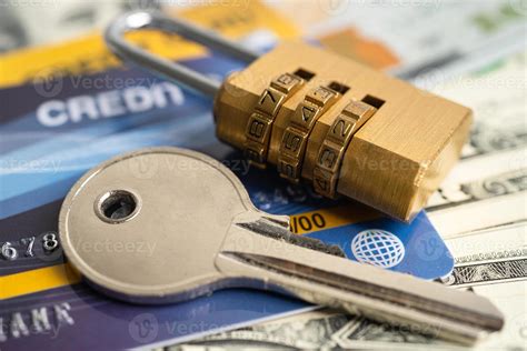Credit Card With Password Key Lock Security On US Dollar Background 17153692 Stock Photo At