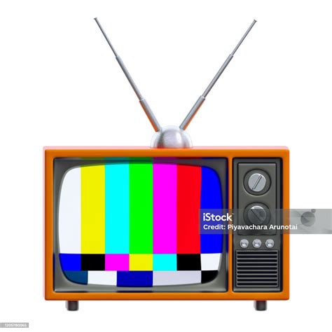 복고풍 텔레비전 복고풍 빈티지 Tv 3d 렌더링 오렌지 플라스틱 쉘과 흰색 배경에 신호 화면이없는 클래식 디자인 레트로 Tv의 3d 그림 0명에 대한 스톡 사진 및 기타