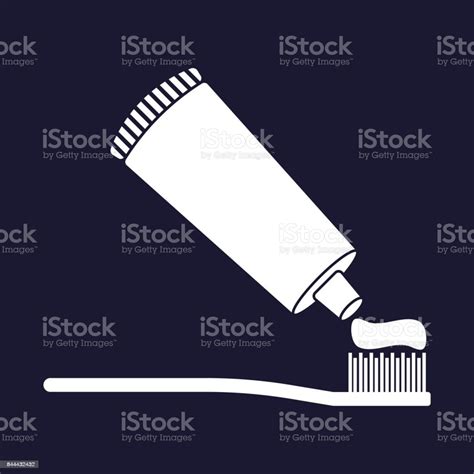 칫 솔과 치약은 오픈의 벡터 이미지입니다 진한 파란색 배경에 흰색 벡터 아이콘입니다 3차원 형태에 대한 스톡 벡터 아트 및 기타