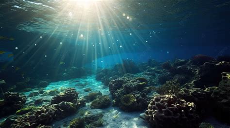 깊고 푸른 바다의 매혹적인 태양 광선 속에 잠긴 돌의 햇볕에 쬐인 깊이 3d 렌더링 깊은 물 바다 아래 심해 배경 일러스트 및 사진 무료 다운로드 Pngtree