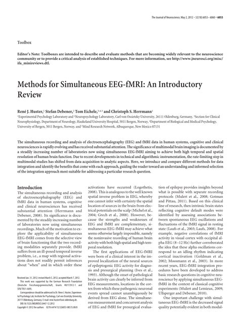 Pdf Methods For Simultaneous Eeg Fmri An Introductory Review