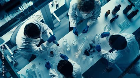 Team Of Scientists Conducting Experiments And Analyzing Samples In A