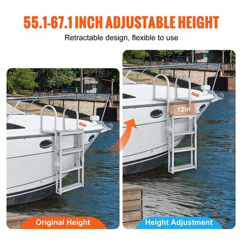 Vevor Retractable 4 Step Aluminum Dock Ladder 158 170 Cm Height 160