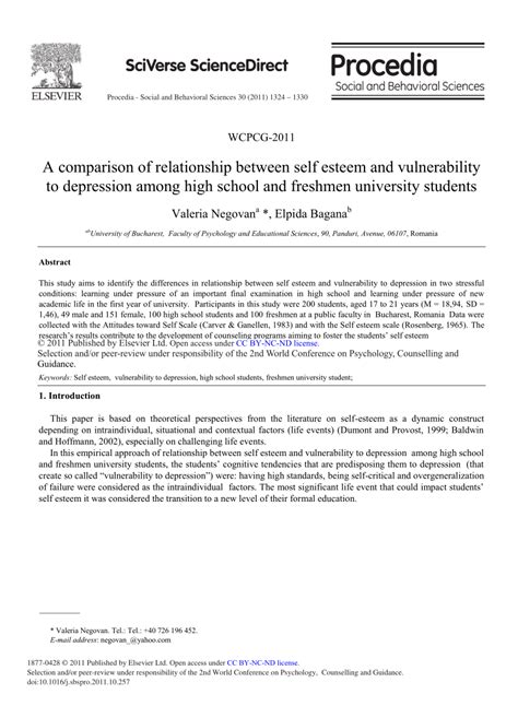 Pdf A Comparison Of Relationship Between Self Esteem And