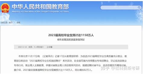 又一历史新高或将出现！人社部预计23年高校毕业生人数达1158万！ 知乎