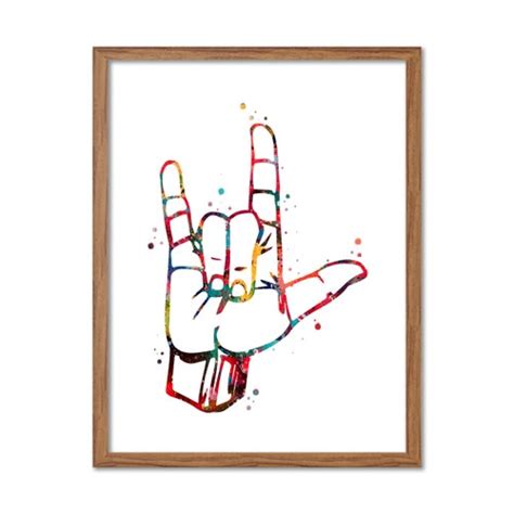 American Sign Language Watercolor Poster I Love You Sign Etsy