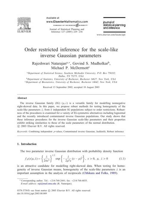 Pdf Order Restricted Inference For The Scale Like Inverse Gaussian