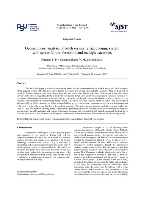 pdf optimum cost analysis of batch service retrial queuing system