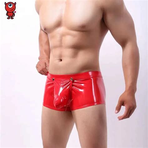 Mens Latex Shaping Leather Boxer Mens Leather Underpants With Open