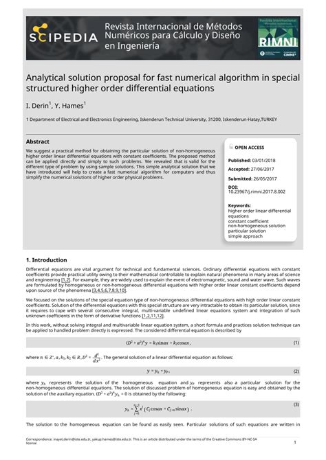 Pdf Analytical Solution Proposal For Fast Numerical Algorithm In
