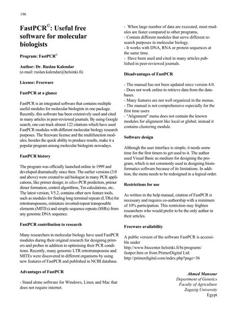 pdf fastpcr © useful free software for molecular biologists program