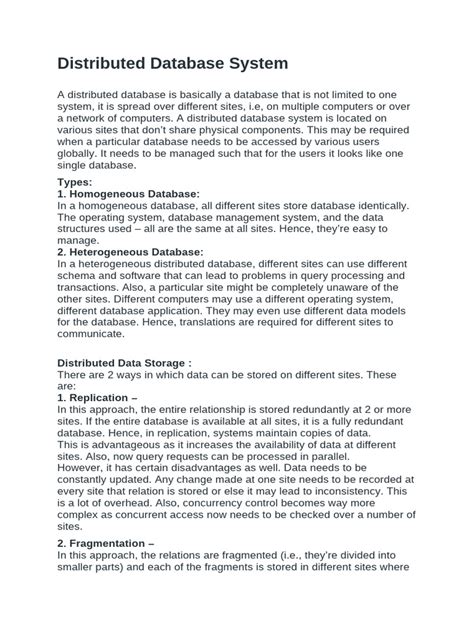 Distributed Database System Pdf Relational Database Databases