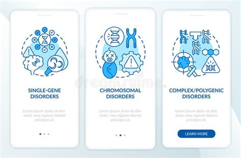 Types Of Genetic Disorders Blue Onboarding Mobile App Page Screen With Concepts Stock Vector