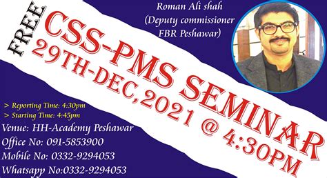 Free Css Pms Seminar Date 29th Dec 2021 Time 430 Venue Hh Academy Peshawar For Seat