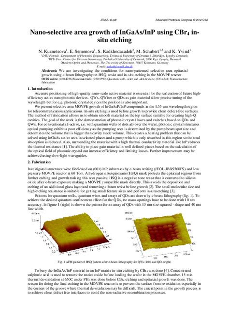 Pdf Nano Selective Area Growth Of Ingaasinp Using Cbr4 In Situ
