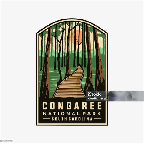 콩가리 국립 공원 벡터 템플릿입니다 패치 엠블럼 스타일의 사우스캐롤라이나 랜드마크 그림 국립공원에 대한 스톡 벡터 아트 및 기타 이미지 국립공원 벡터 콩가리 국립