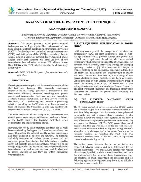 Pdf Analysis Of Active Power Control Techniques · The Power Flow Model Of The Static Phase