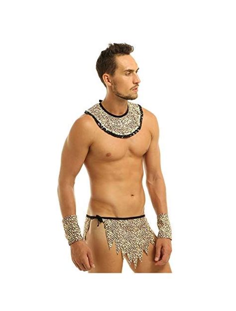 Buy Yoojoo Mens Caveman Costume Leopard Print Collar Loincloth Underwear With Wristbands