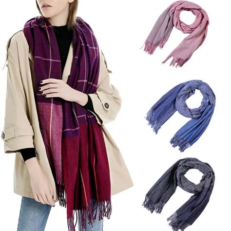겨울 스카프 따뜻한 패션 여성 담요 대형 타탄 스카프 우아한 숙녀 랩 목도리 격자 무늬 판초 Echarpe Hiver Femme여성용 스카프 Aliexpress