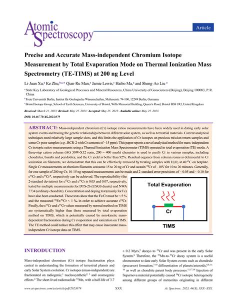 Pdf Precise And Accurate Mass Independent Chromium Isotope Measurement By Total Evaporation