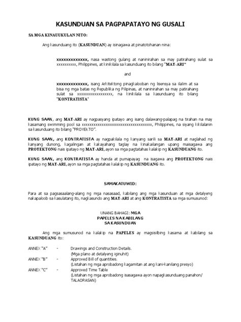 Construction Contract Filipino Pdf