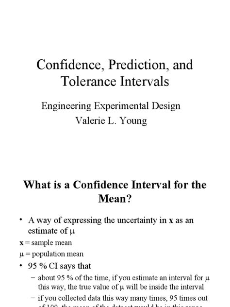 Confidence Prediction And Tolerance Intervals Engineering Experimental Design Valerie L