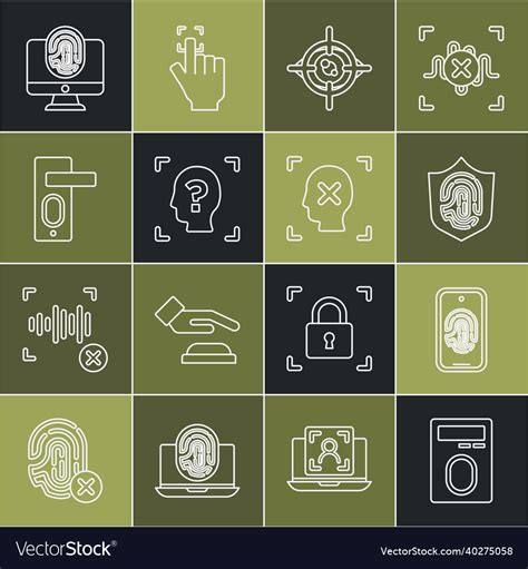 Set Line Fingerprint With Lock Mobile Fingerprint Vector Image