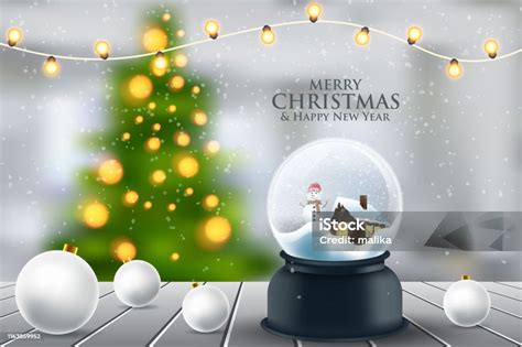 크리스탈 공 눈 덮인 크리스마스 트리눈덩이 내부 가문비 나무 떨어지는 눈 현실적인 휴일 장식 벡터 일러스트 레이션 겨울에 대한 스톡 벡터 아트 및 기타 이미지 Istock