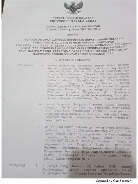 Sk Perubahan Atas Lampiran Keputusan Bupati Pdf