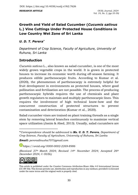 Pdf Growth And Yield Of Salad Cucumber Cucumis Sativus L Vine Cuttings Under Protected