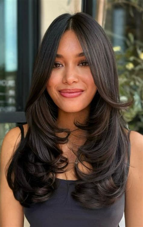 30 Flattering Face Framing Long Haircuts Black Sleek Butterfly Layers