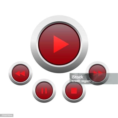 광택 있는 빨간색 웹 버튼과 음악 컨트롤 아이콘 세트 벡터 일러스트 레이 션입니다 그래픽 사용자 인터페이스에 대한 스톡 벡터 아트 및 기타 이미지 그래픽 사용자