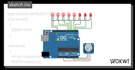 Potansiyometre Ile Led 5 Led Sırayla Yakma Copy Wokwi Esp32 Stm32 Arduino Simulator