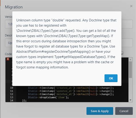 unknown column type double requested · issue 295 · rainlab builder