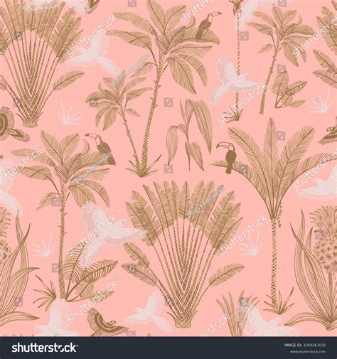 Hawaiian Seamless Pattern Palm Trees Birds Stock Vector Royalty Free