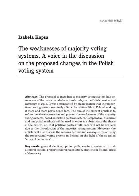 Pdf The Weaknesses Of Majority Voting Systems A Voice In The Discussion On The Proposed