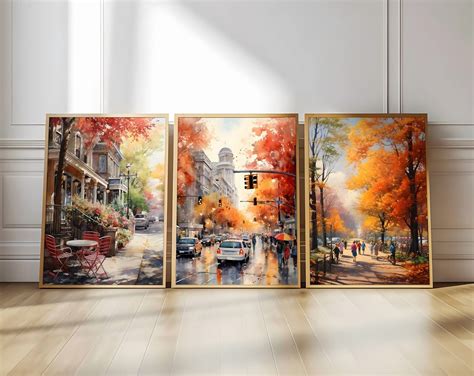 Luvia Fall Town City Art Set Of 3 Artful Bohoation Autumn Gallery