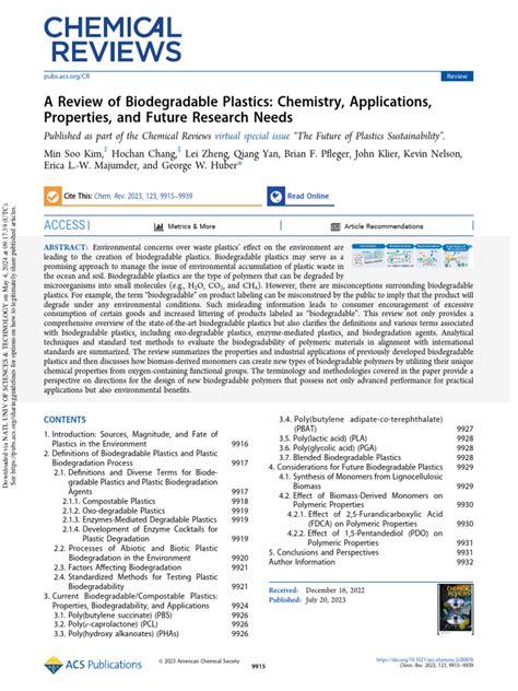 Kim Et Al 2023 A Review Of Biodegradable Plastics Chemistry Applications Properties And Future