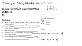 Comparing Rational Numbers Notes By Jessica Waggoner TPT
