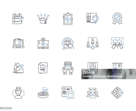 교육 개요 아이콘 모음입니다 학습 지식 깨달음 교육 교육 커리큘럼 교과서 벡터 및 일러스트레이션 개념 세트 교과서 공부 시험 선형 표지판 강사에 대한 스톡 벡터 아트 및