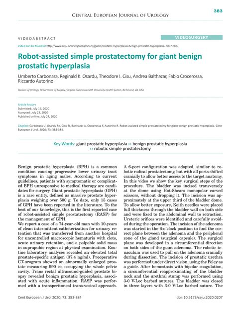 Pdf Robot Assisted Simple Prostatectomy For Giant Benign Prostatic Hyperplasia